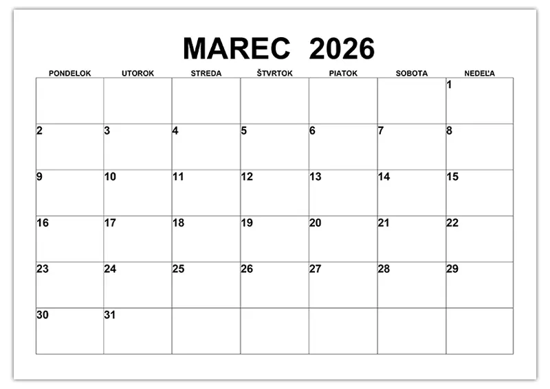 Kalendár na marec 2026 – jubilaum.su – Kalendáre v slovenčine